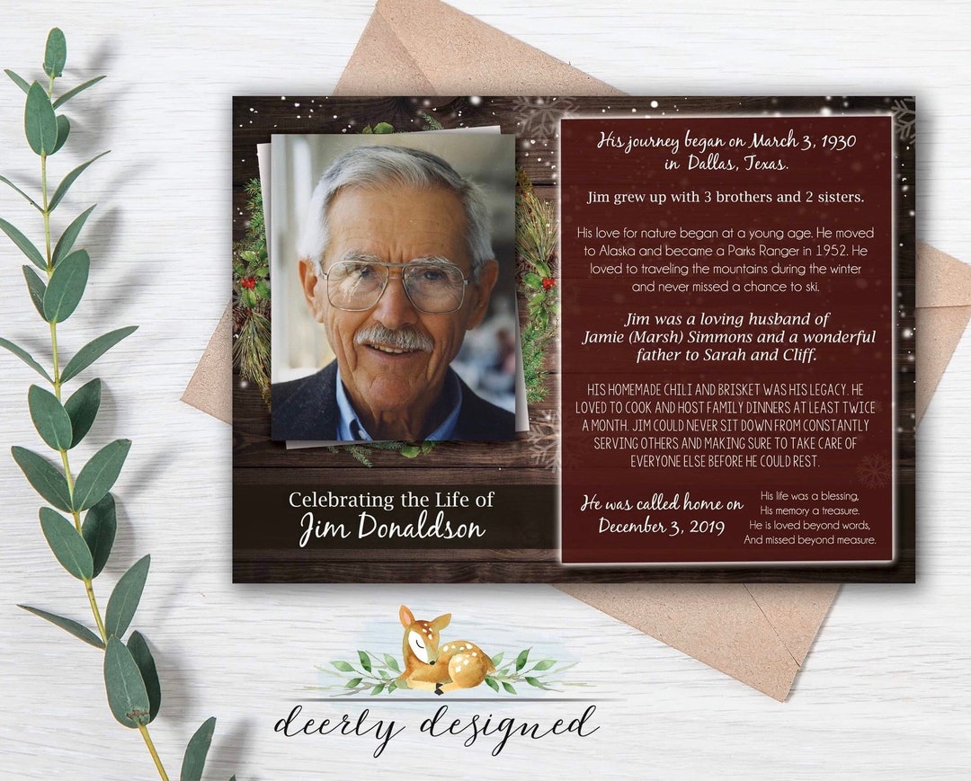 Christmas Memorial Service Invitation | Christmas Funeral Rustic Wood ...