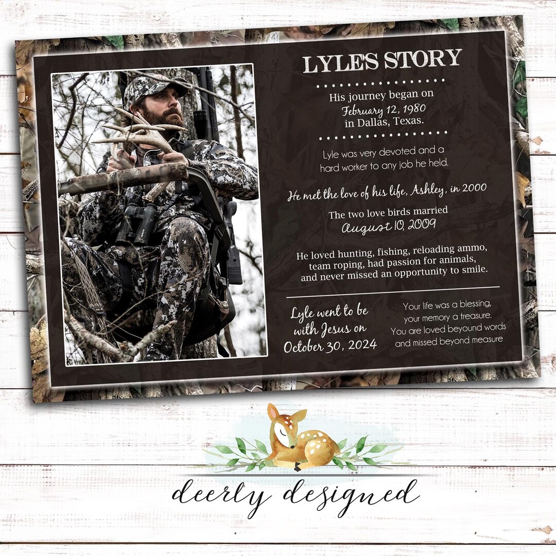 Camouflage Hunting Funeral Program | Funeral Announcement | Celebration ...