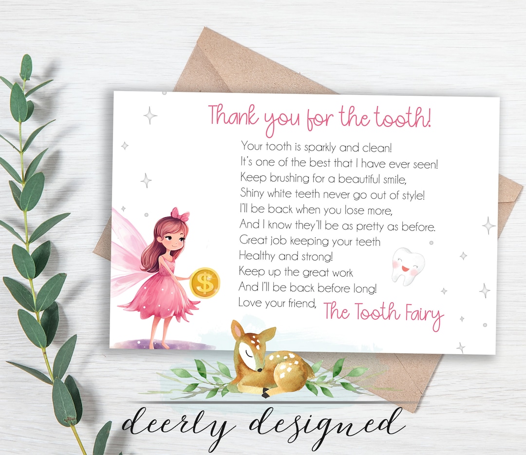 Note From the Tooth Fairy - Cute Pink Tooth Fairy Note - Tooth Fairy ...