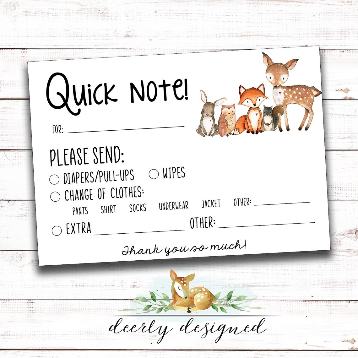 Quick Note! Woodland Theme - Woodland Animals Note Home - Daycare Mail ...
