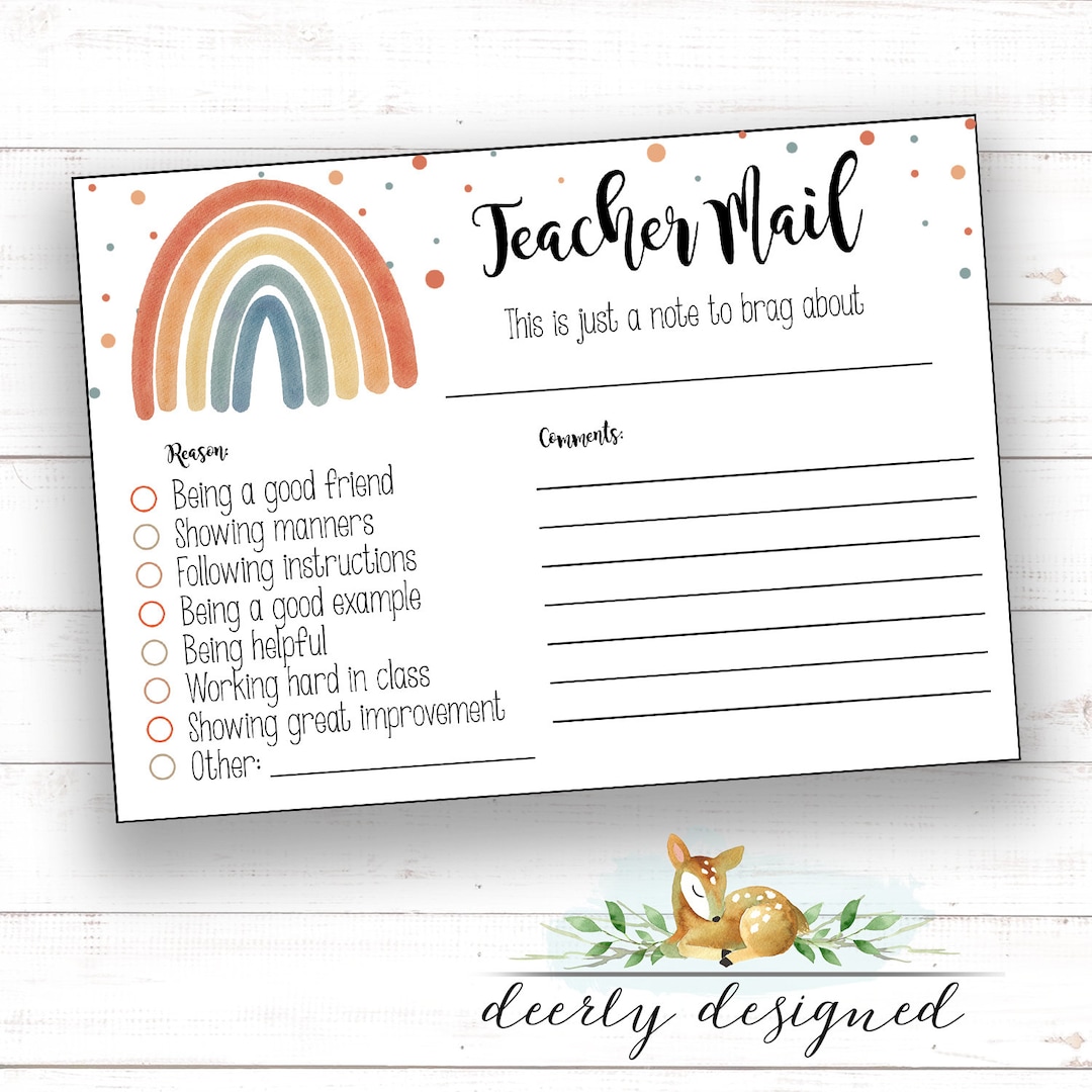 Boho Primary Rainbow Teacher Brag Mail -rainbow Classroom Forms ...