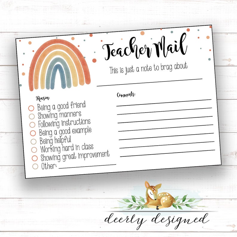 Boho Primary Rainbow Teacher Brag Mail -rainbow Classroom Forms ...