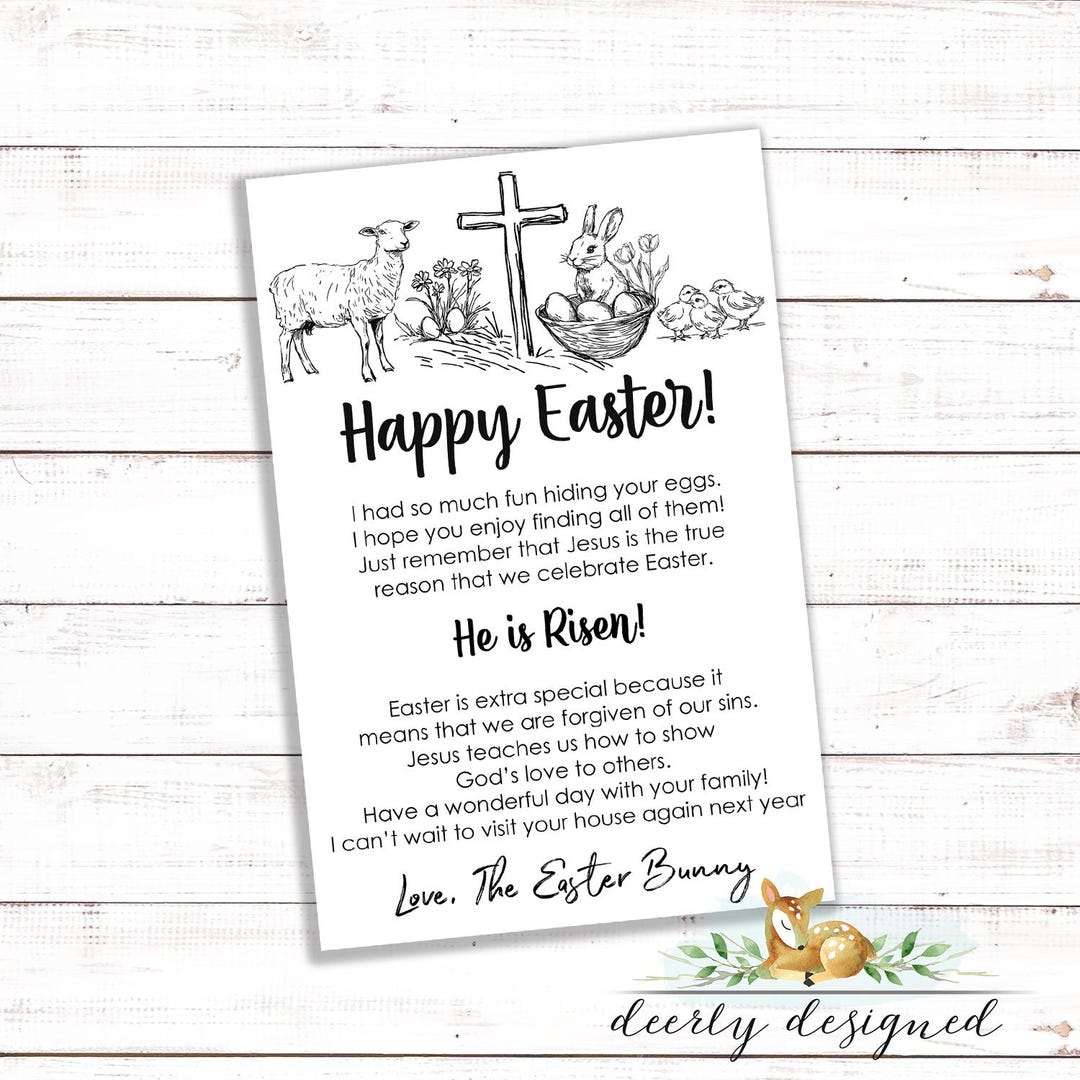 Christian Easter Bunny Note: He is Risen (JPG, PDF) - Etsy