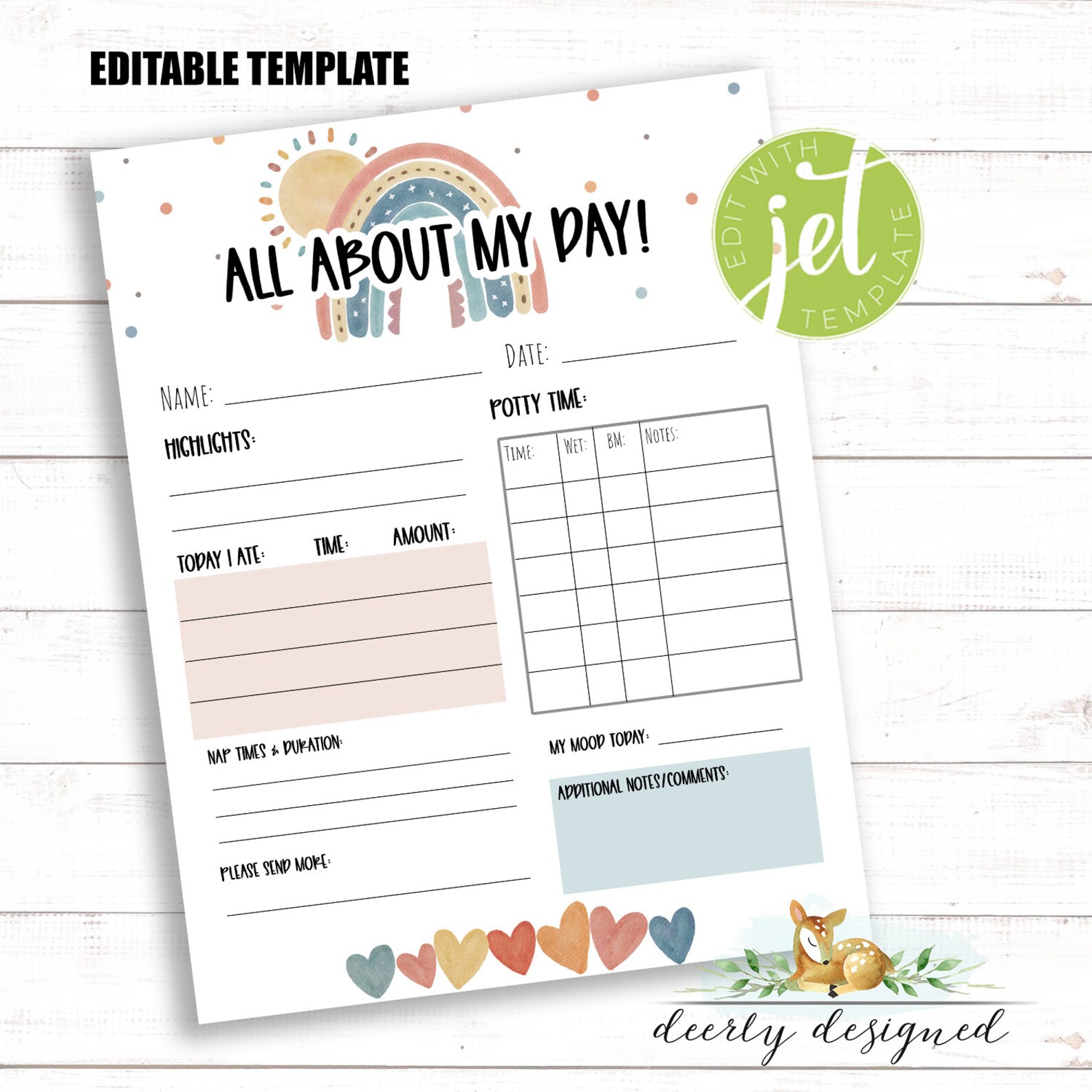 EDITABLE Daycare Daily Report Template - Headstart - Preschool ...