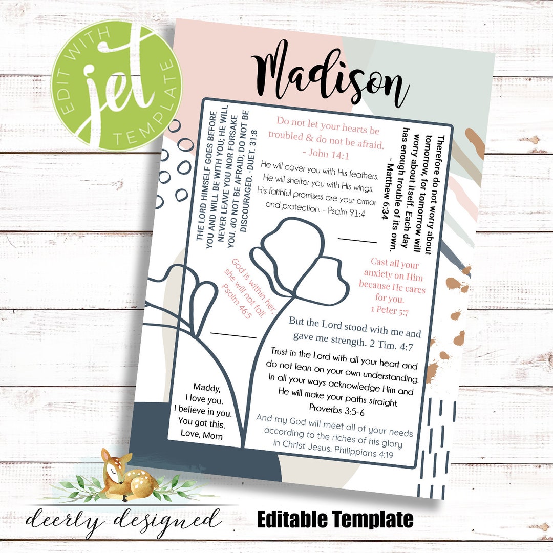 EDITABLE Scripture Card TEMPLATE - Encouragement Card - Affirmations ...