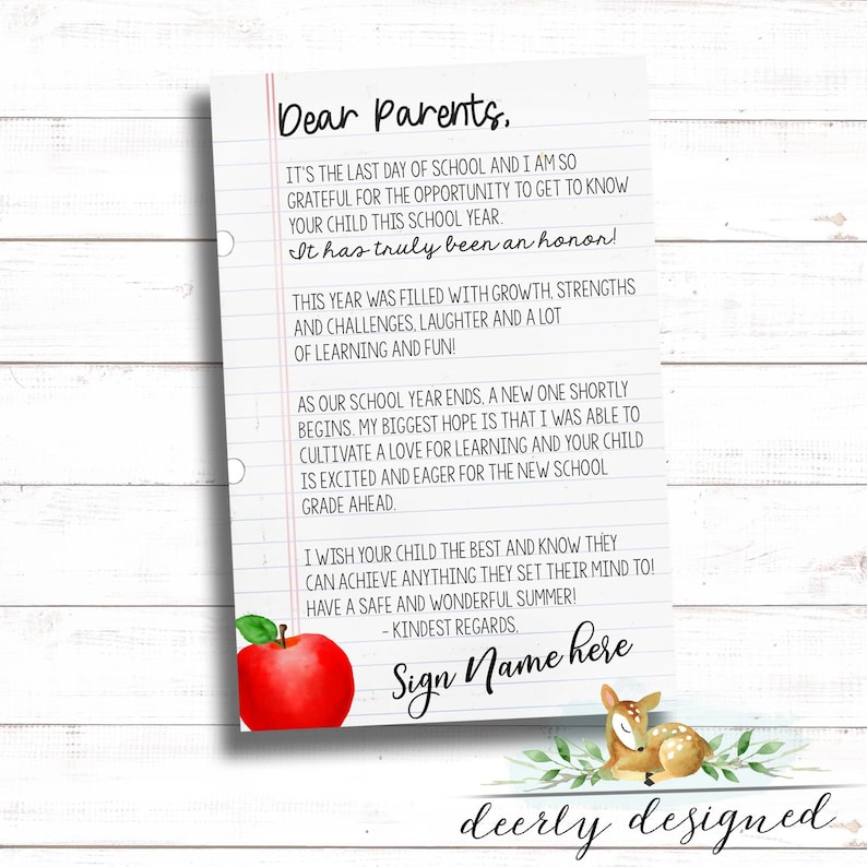 End of Year Teacher Note to Parents (PDF) - Etsy UK