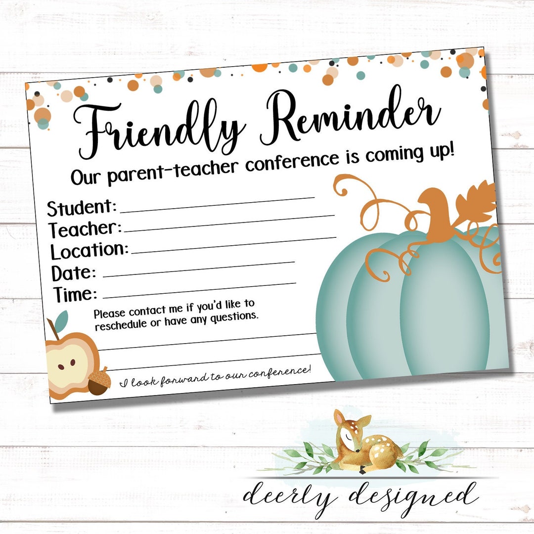 Fall Parent Teacher Conference Reminder Note - Instant Download - Note ...