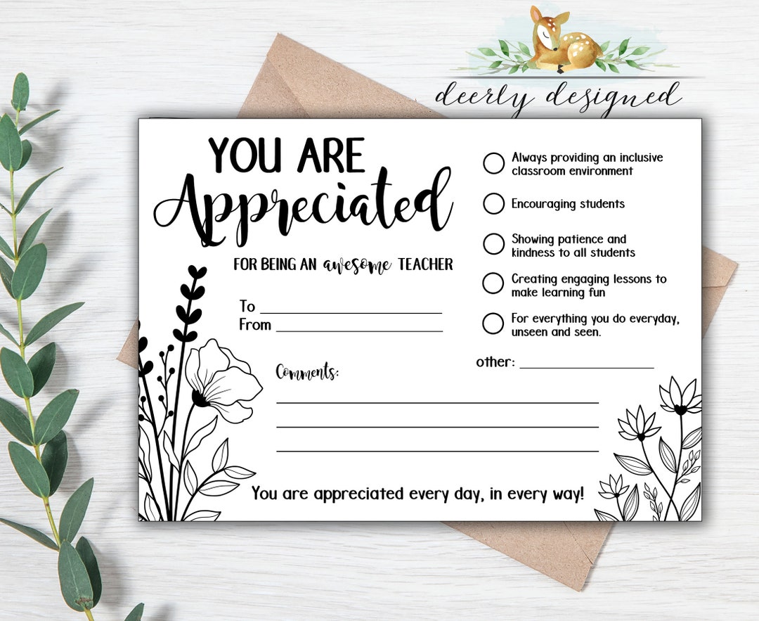 Teacher Appreciation Card From Student - Teacher Appreciation Gift ...