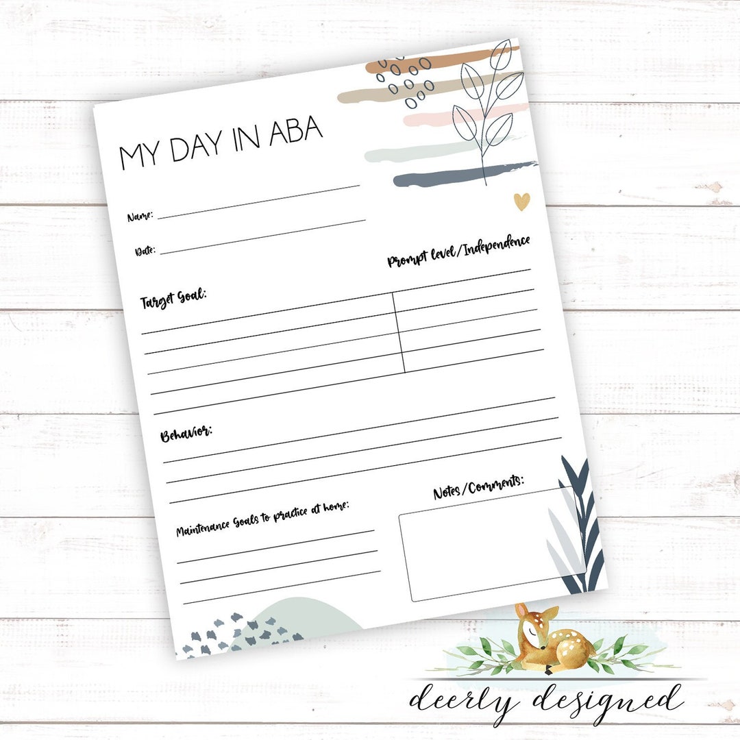 Cute Boho ABA Therapy Daily Log - Homelog - Behavior Review - Autism ...