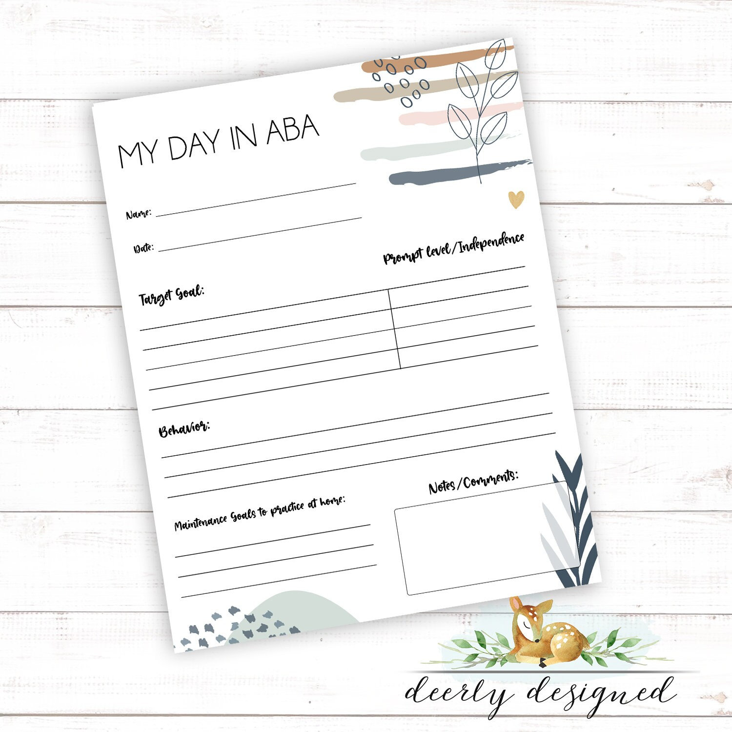 Cute Boho ABA Therapy Daily Log - Homelog - Behavior Review - Autism ...