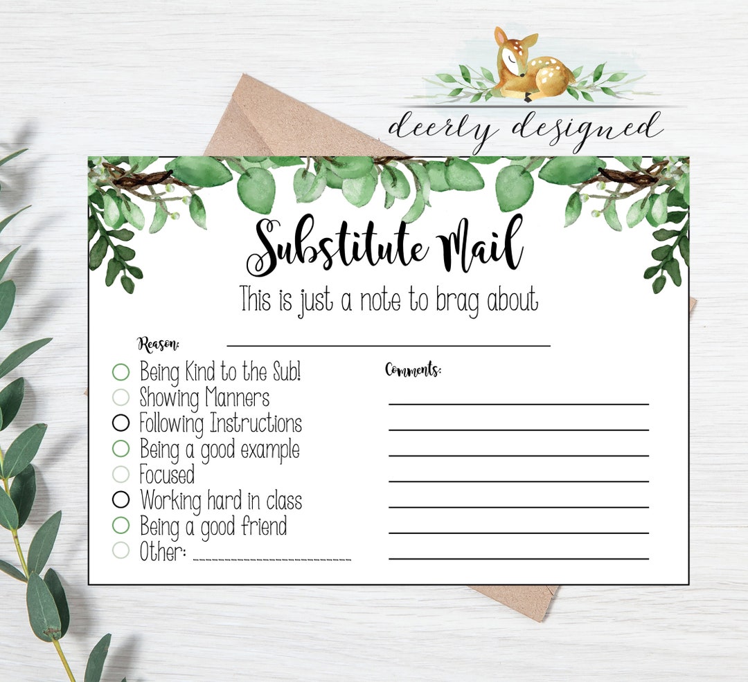 Substitute Mail - Note From the Sub - Substitute Report - Good Report ...