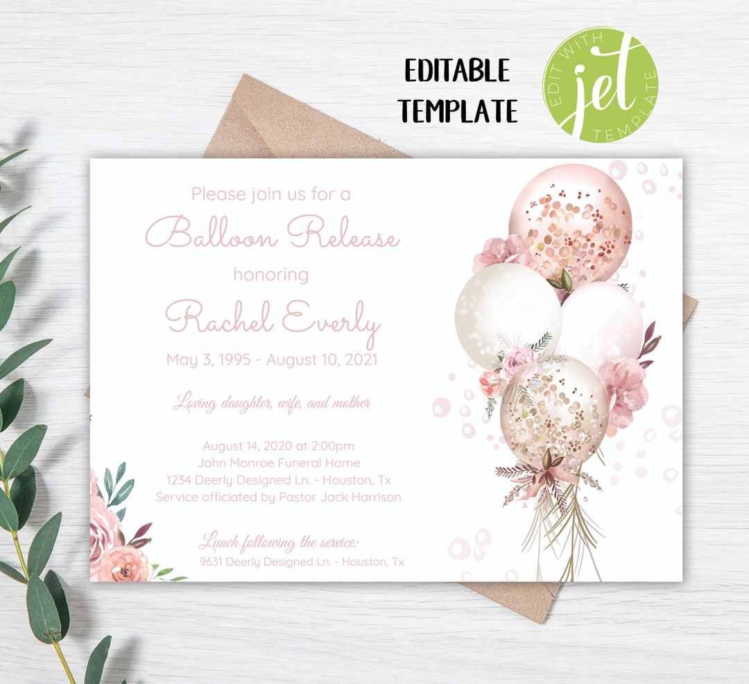 EDITABLE Pink Balloon Release TEMPLATE | Memorial Service | Celebration ...