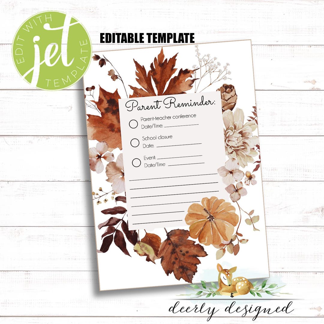 EDITABLE Fall Parent Reminder From Teacher - Parent Meeting - School ...