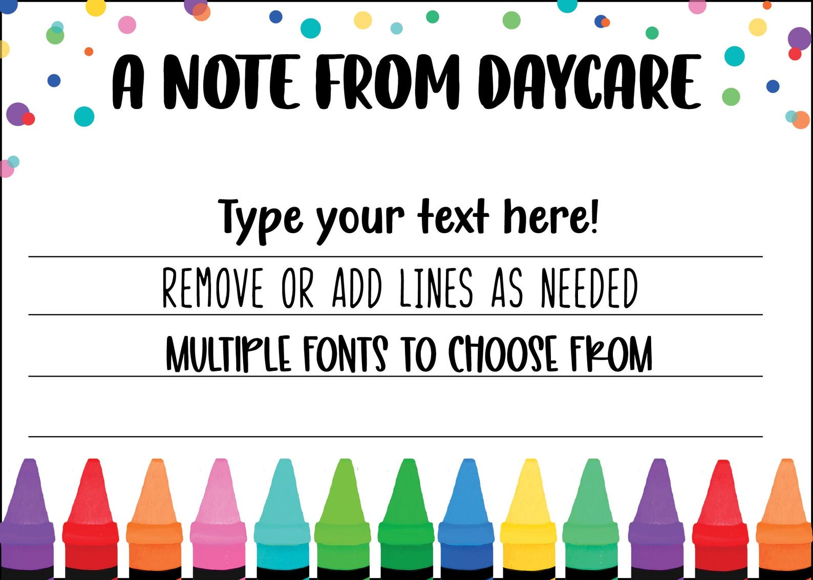 Editable Daycare Note Template: Crayon Design (digital Download) - Etsy