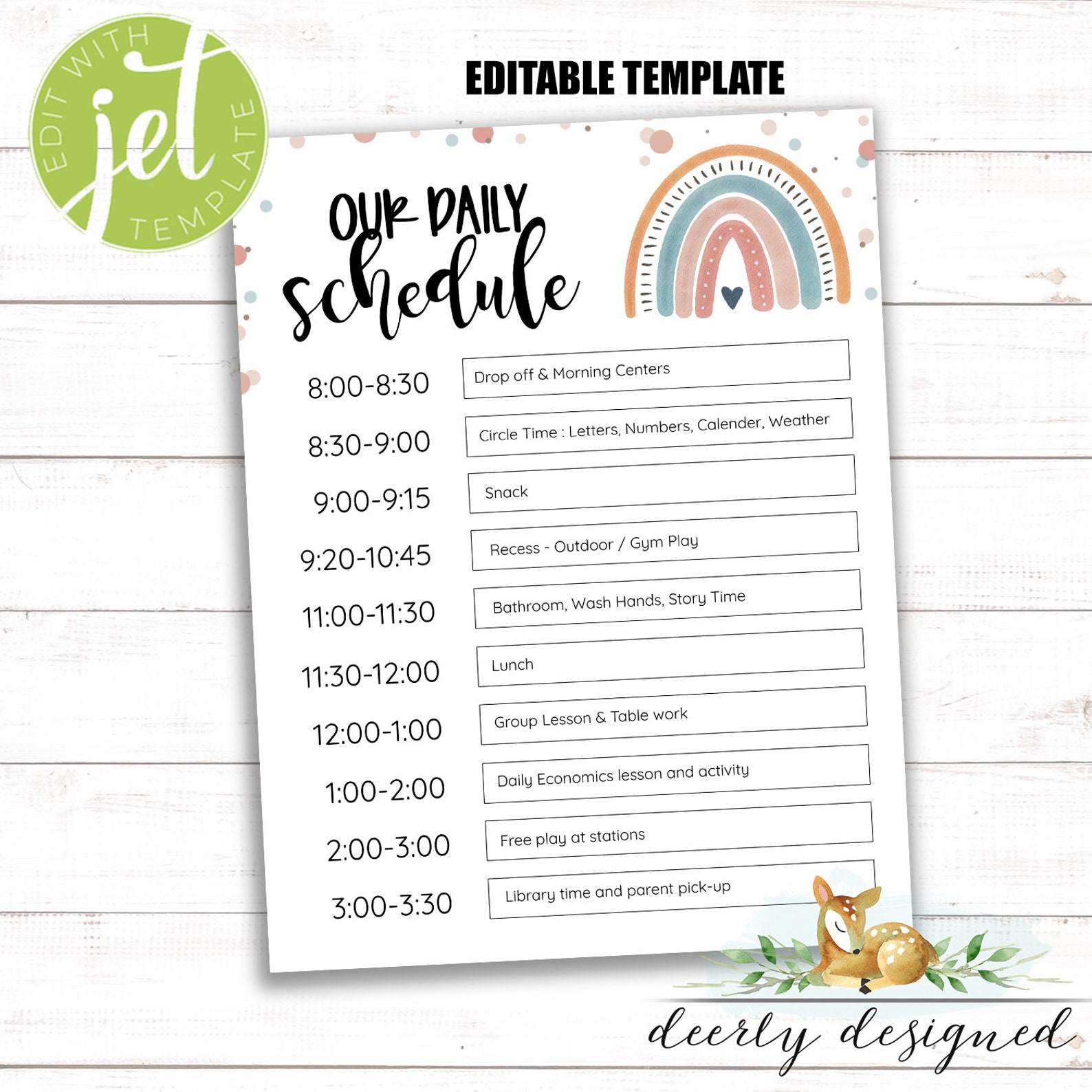EDITABLE TEMPLATE Boho Rainbow Daily Classroom Schedule - Preschool ...