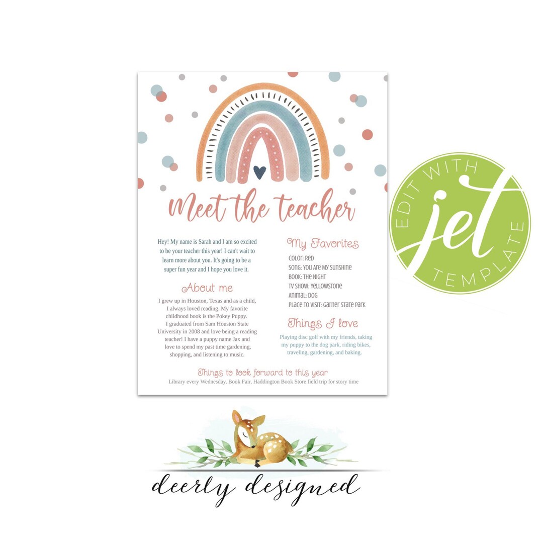Editable Meet the Teacher Interview - Boho Rainbow - Teacher About Me ...