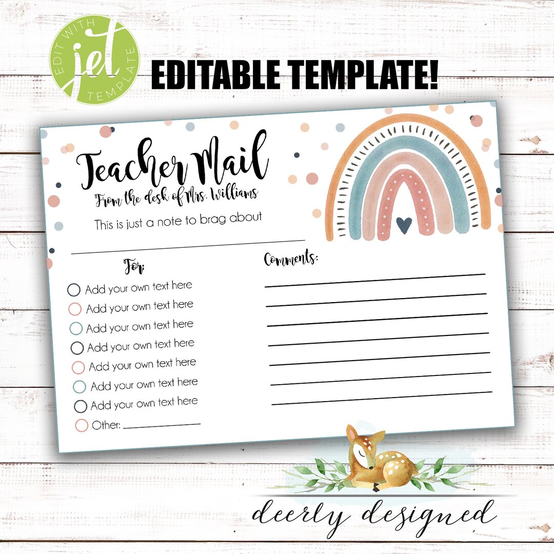 EDITABLE Boho Rainbow Teacher Mail TEMPLATE - Note From the Teacher ...