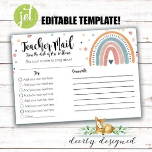 EDITABLE Boho Rainbow Teacher Mail TEMPLATE - Note From the Teacher ...