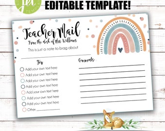 Boho Rainbow Teacher Mail - Note From the Teacher - Teacher Report ...