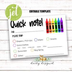 EDITABLE Quick Note Daycare Crayon Theme - Note for Home - Preschool ...