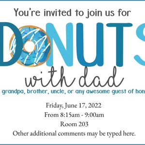EDITABLE Donuts With Dad Invitation Template - 4x6 Donuts With Dad ...