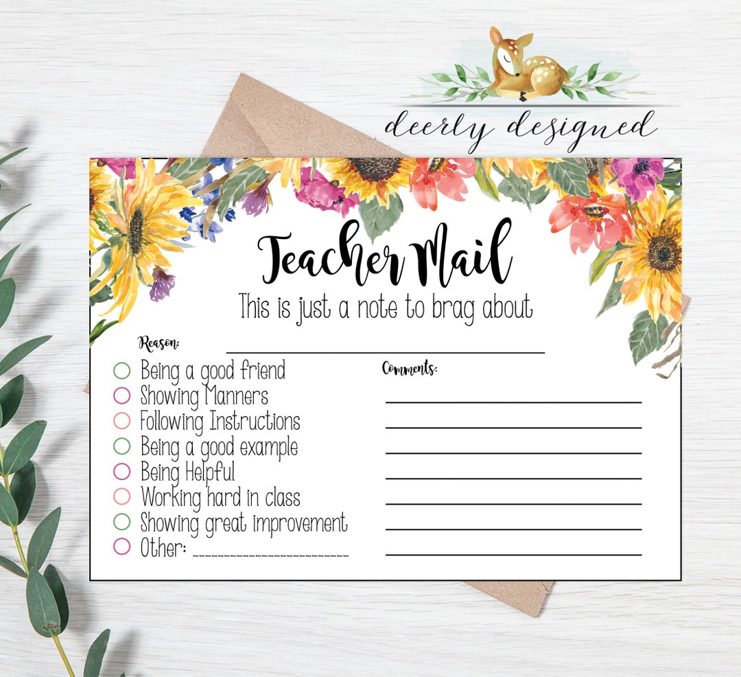 Sunflower Teacher Mail - Note From the Teacher - Teacher Report - Good ...