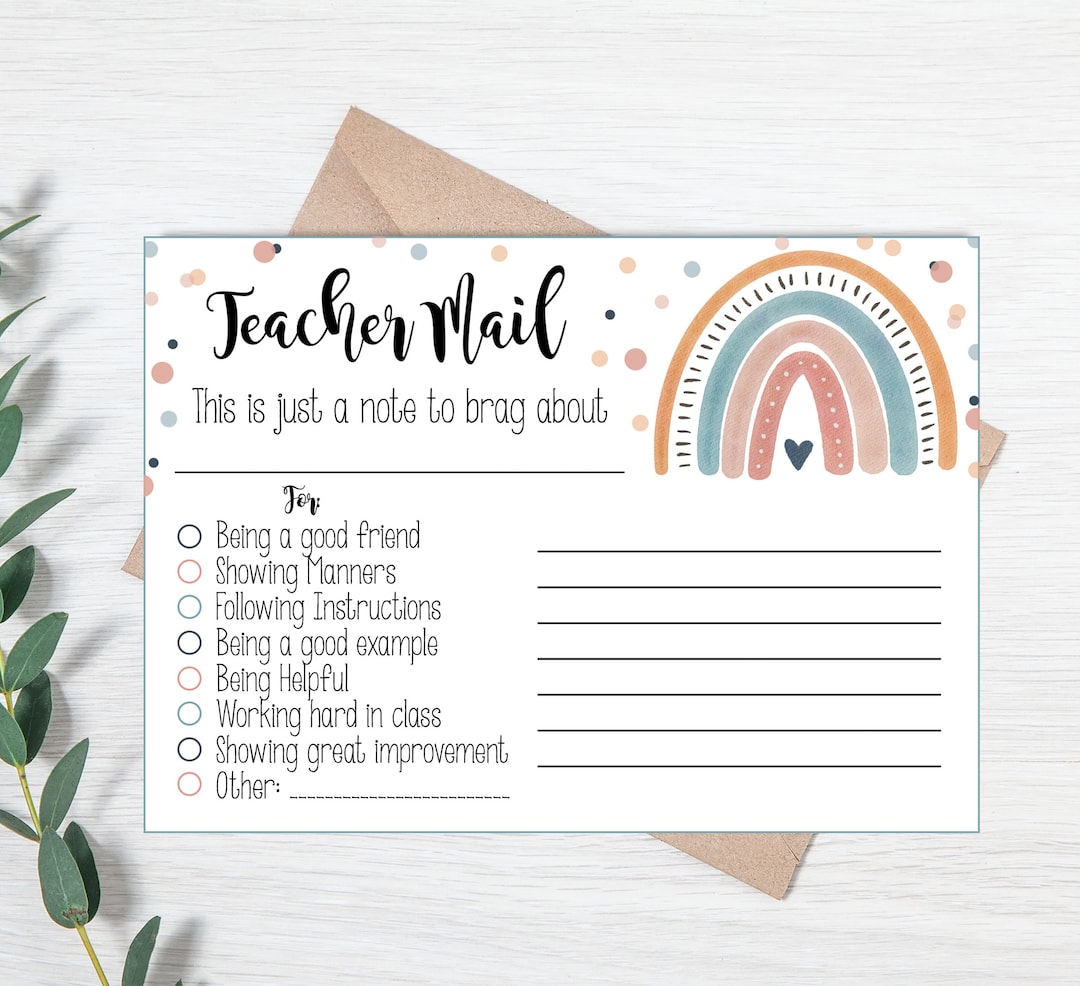 Boho Rainbow Teacher Mail - Note From the Teacher - Teacher Report ...