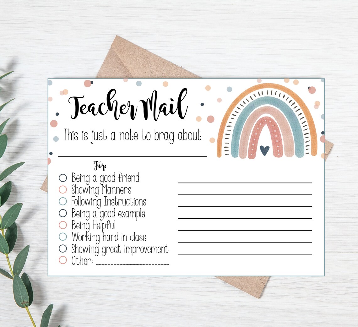 Boho Rainbow Teacher Mail Note from the Teacher Teacher | Etsy