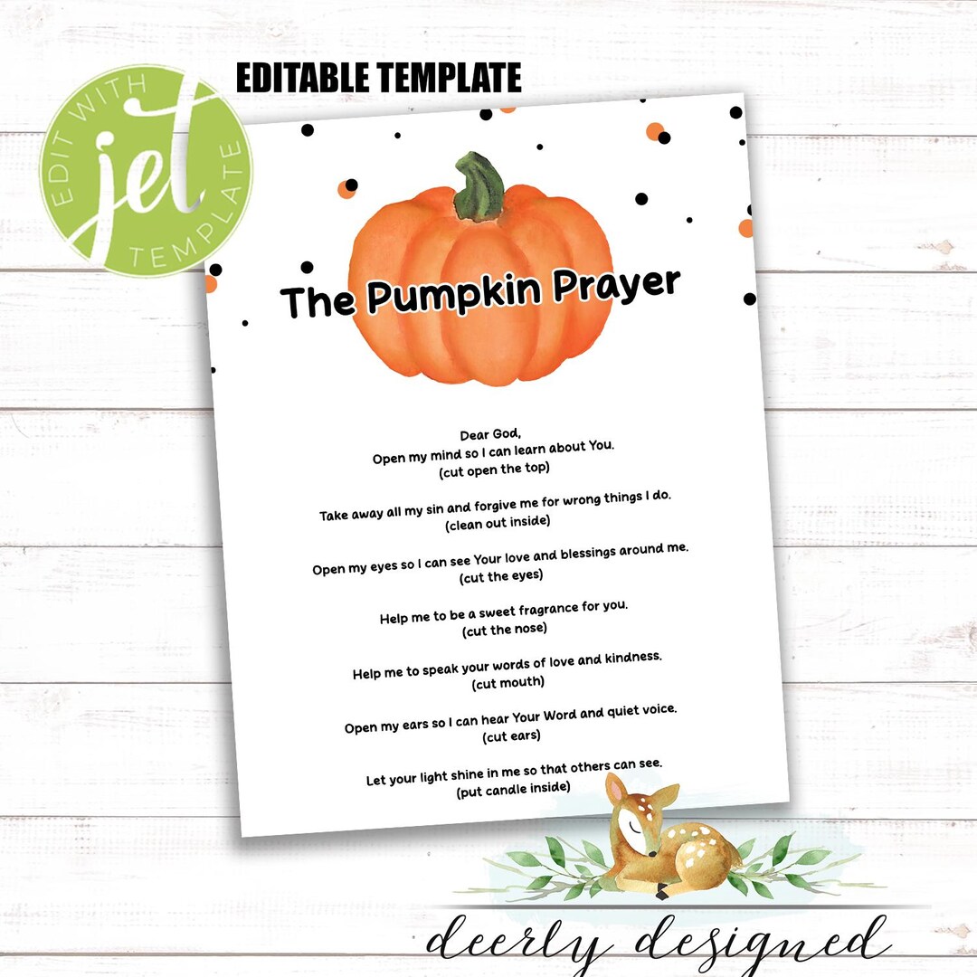 EDITABLE Pumpkin Prayer Printable - Christian Halloween Activity - Jack ...