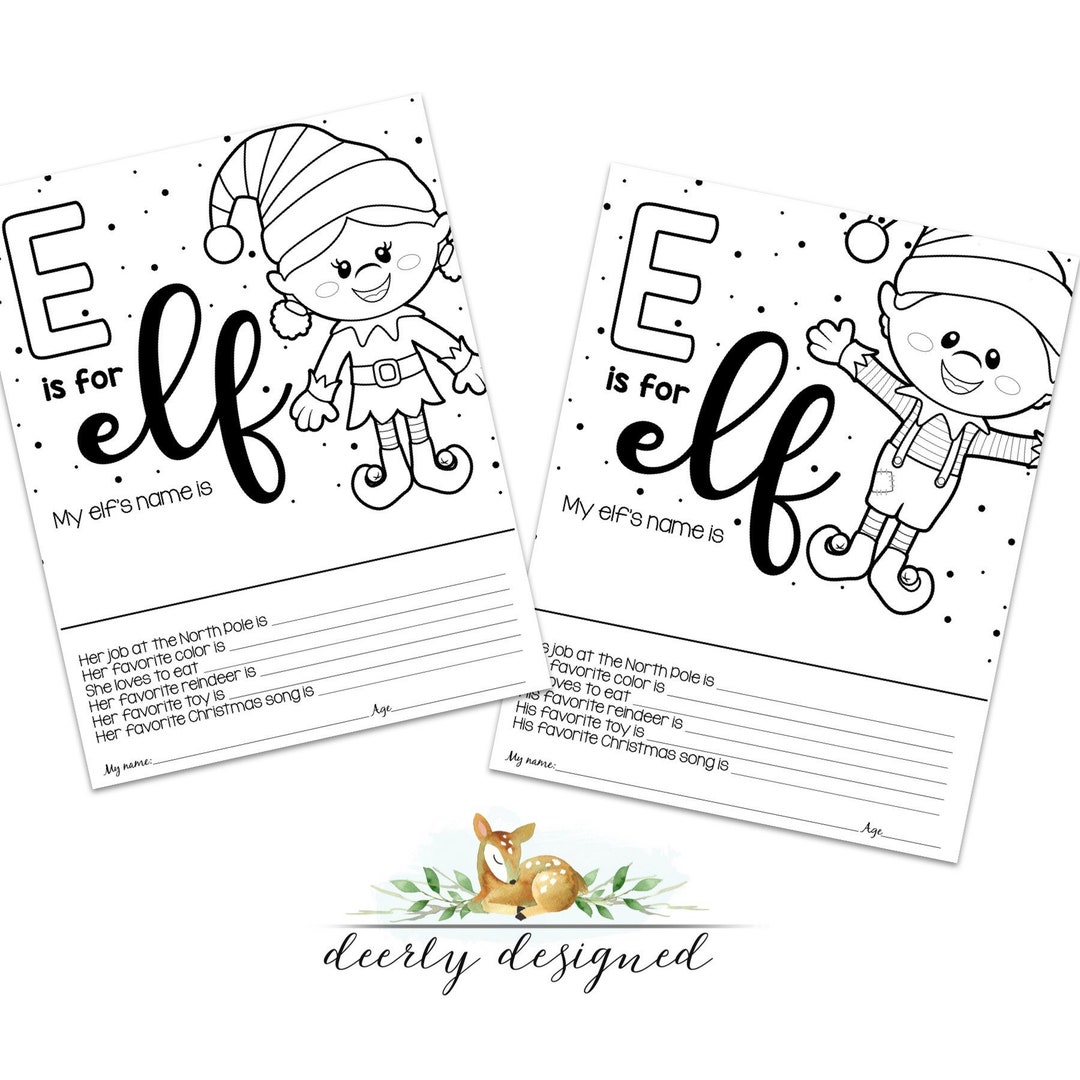 E is for Elf - Boy and Girl Elf - Elf Coloring Page - Preschool ...