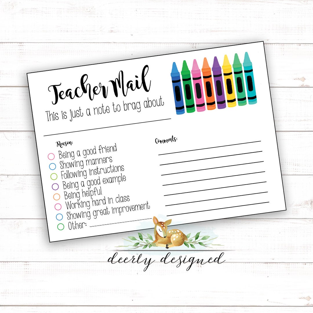 Teacher Mail - Preschool Kindergarten Elementary Brag Card - Note From ...