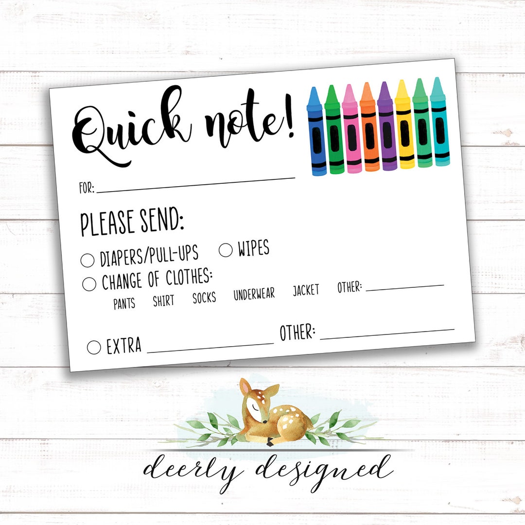 Quick Note Pastel Crayons - Daycare Forms - Preschool Notes - Note From ...
