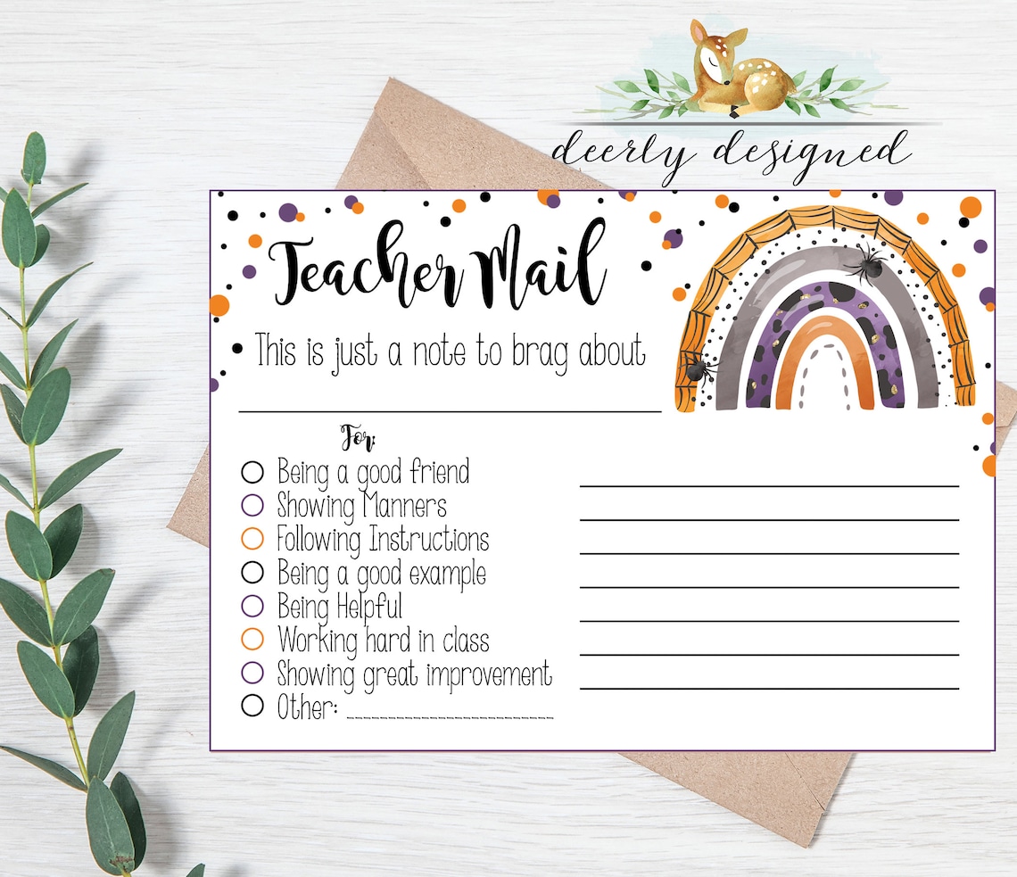 Halloween Teacher Mail Brag Card - Halloween Theme Teacher Classroom ...