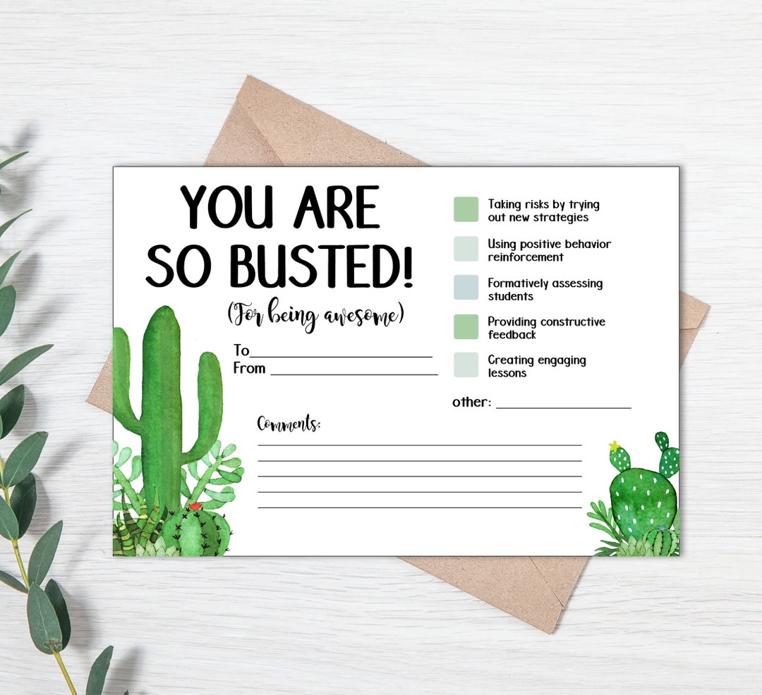 Cactus Teacher Feedback Card - Teacher Positive Affirmation - Teacher ...