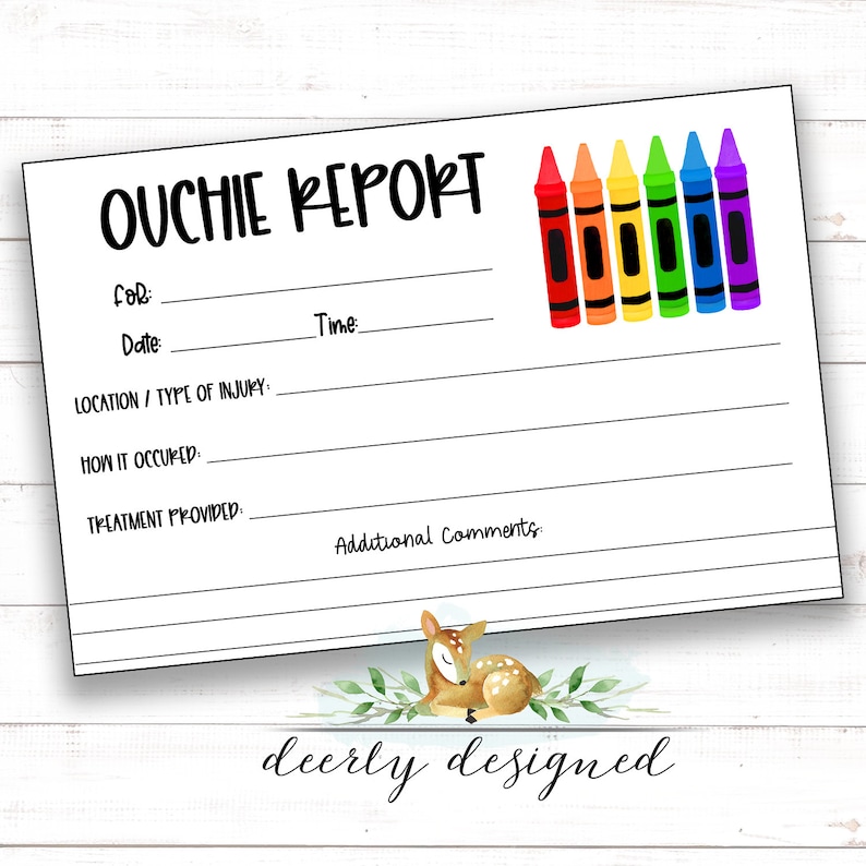 Ouchie Report Printable - Accident Report - Booboo Report - Daycare ...