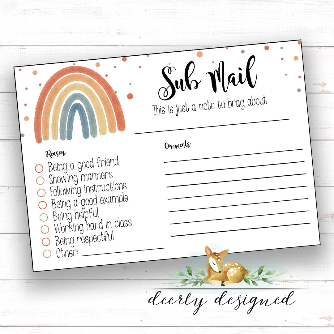 Substitute Mail Boho Rainbow Sub Note - Substitute Report - Sub Binder ...
