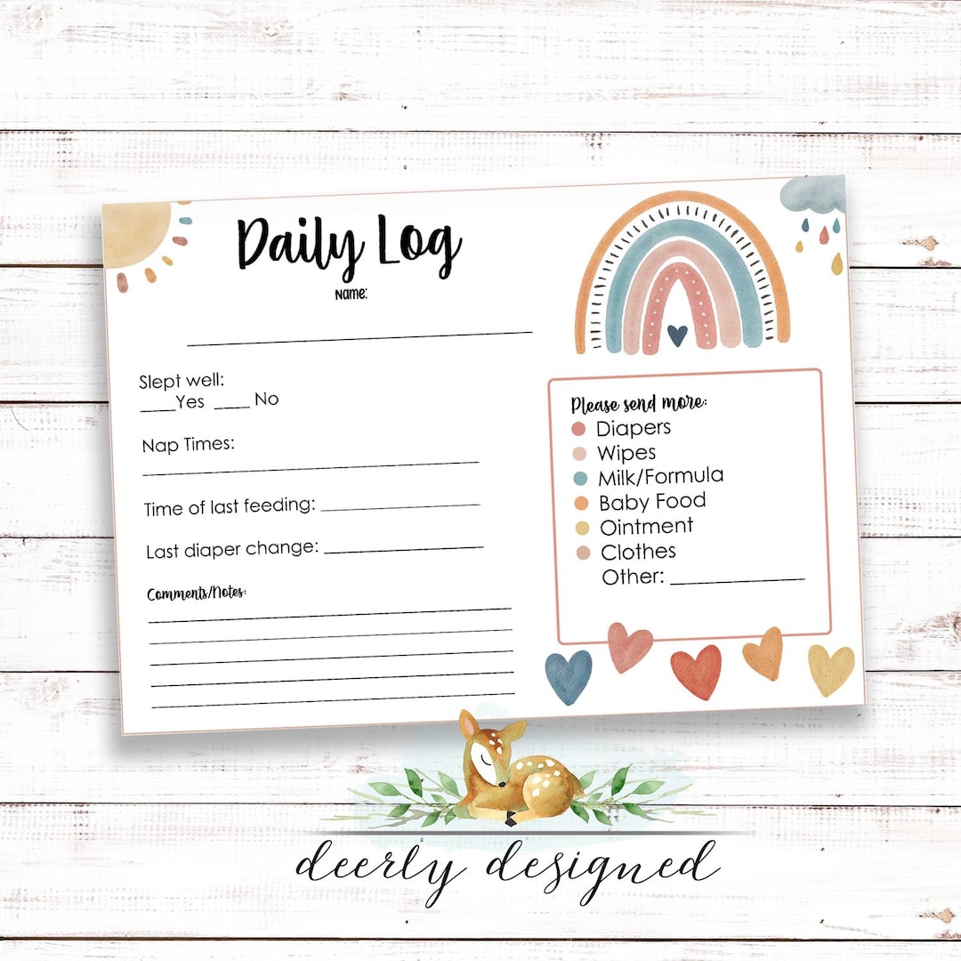 Daycare Daily Log Daycare Form - Boho Rainbow Log - Home Daycare ...