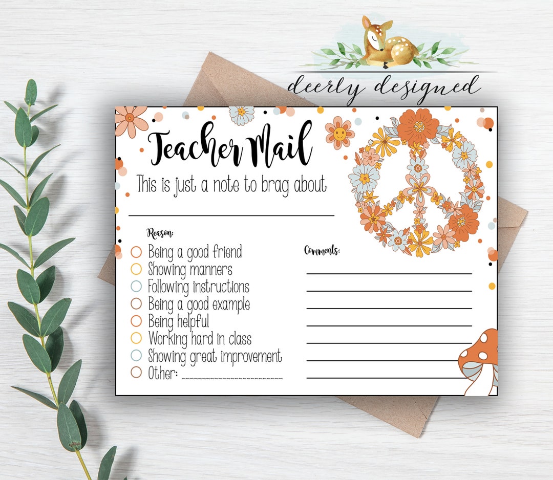 Retro Groovy Rainbow Teacher Mail - Note From the Teacher - Teacher ...