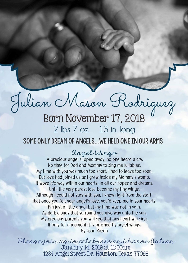 Baby Memorial Service Invitation; Clouds; Heaven; Remembering Child ...