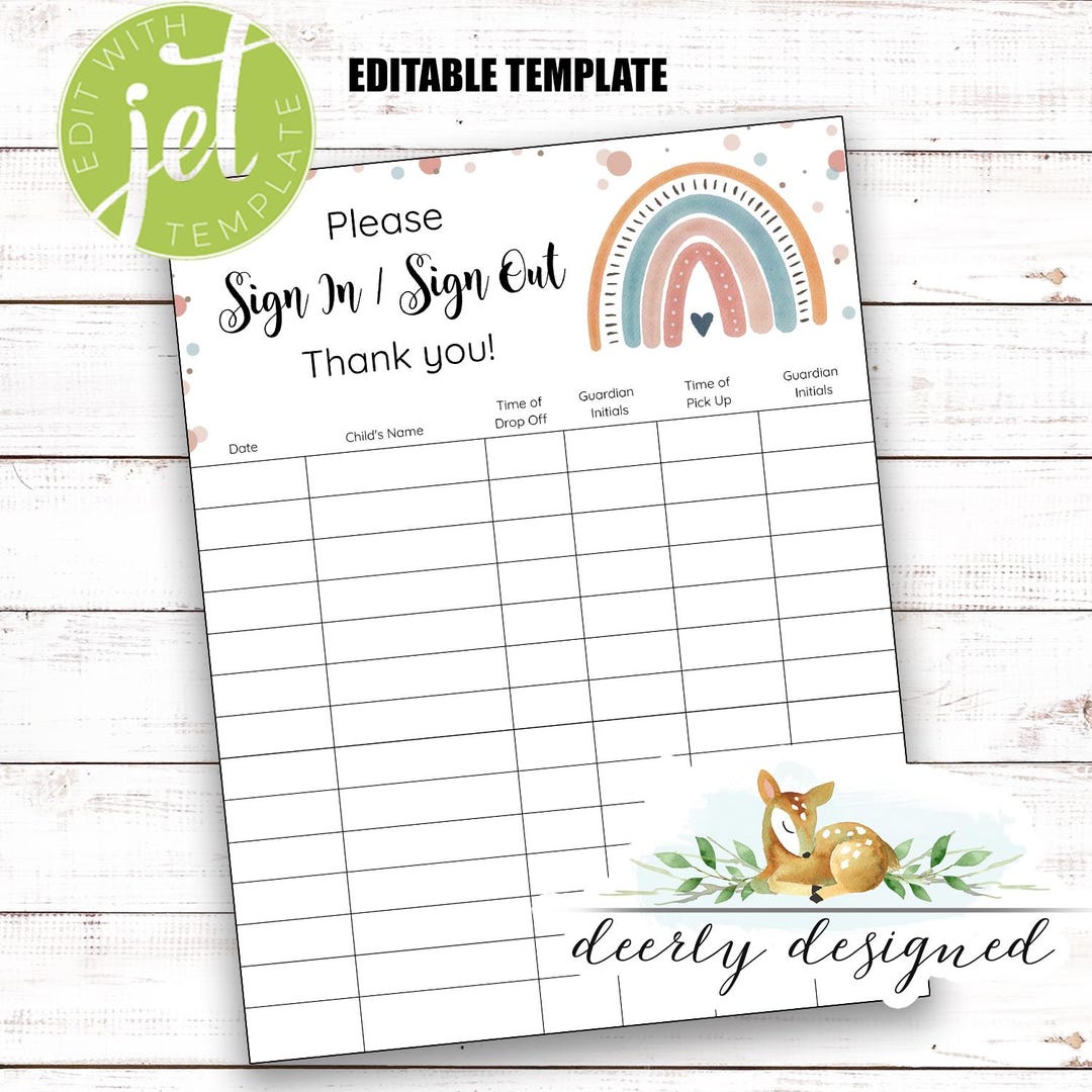 EDITABLE Sign in and Sign Out Sheet - All Text Editable - Boho Rainbow ...