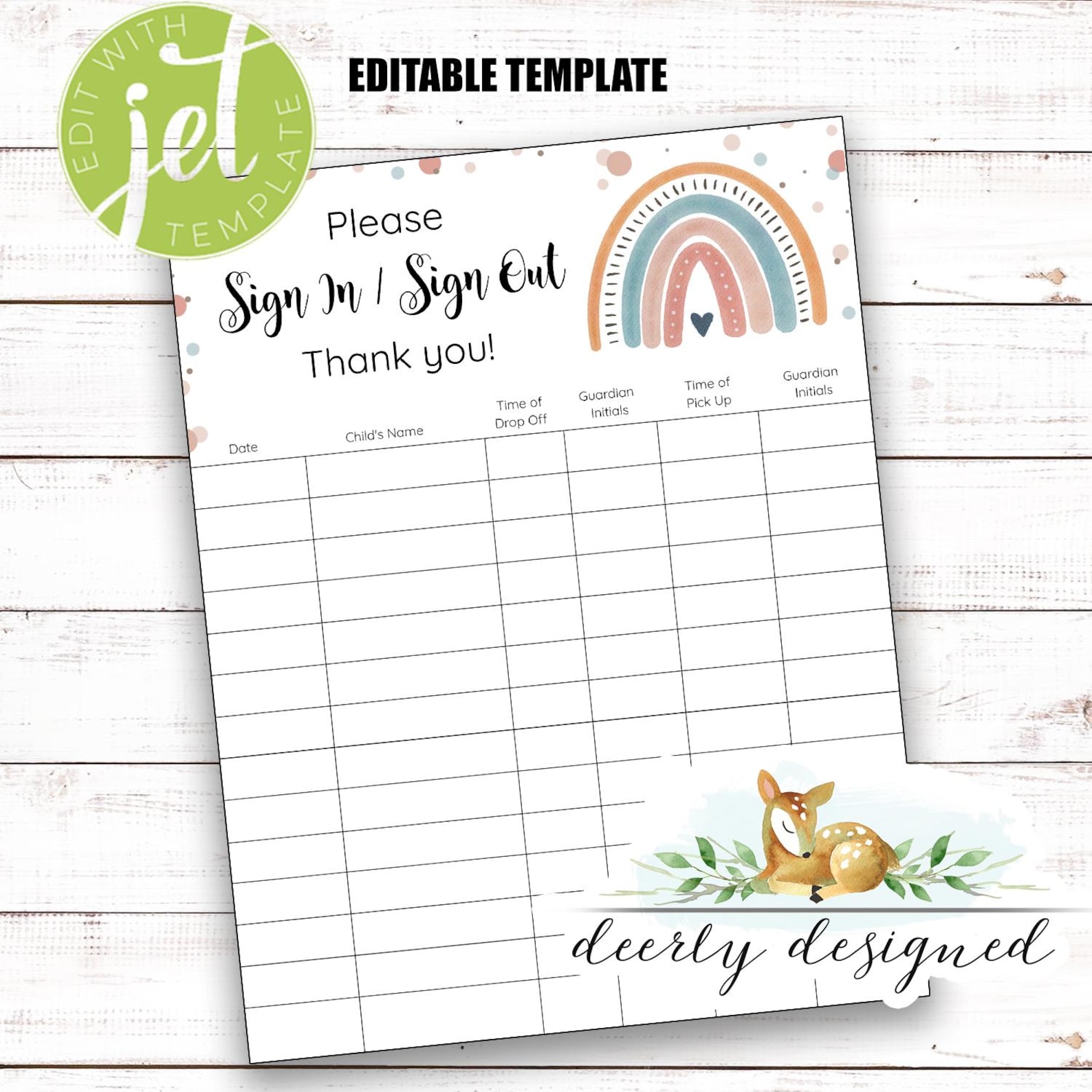 EDITABLE Sign in and Sign Out Sheet - All Text Editable - Boho Rainbow ...