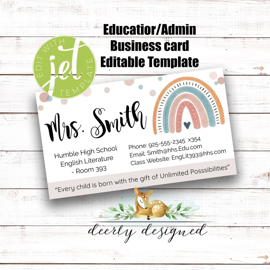 EDITABLE Teacher / Principal Business Contact Card - Editable Business ...
