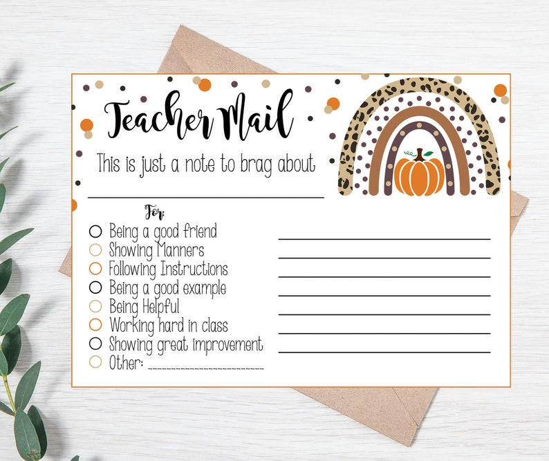Fall Rainbow Teacher Mail Note From the Teacher Teacher - Etsy