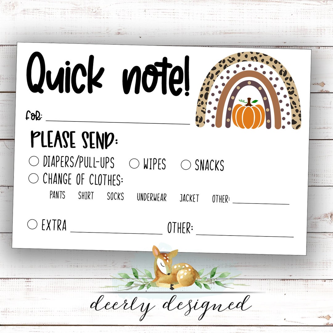Fall Pumpkin Daycare Note - Quick Note - Parent Communication Form ...