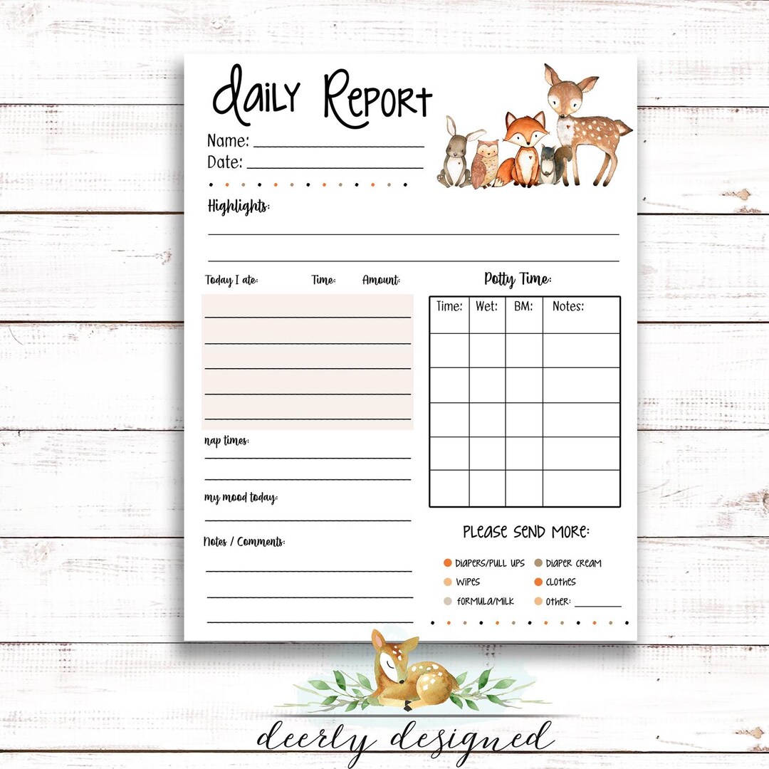Daycare Daily Report Mail - Woodland Animals - Home Daycare - Preschool ...