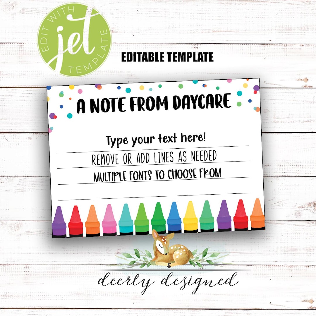 EDITABLE TEMPLATE Note From Daycare Stationary - Crayons - Daycare Note ...