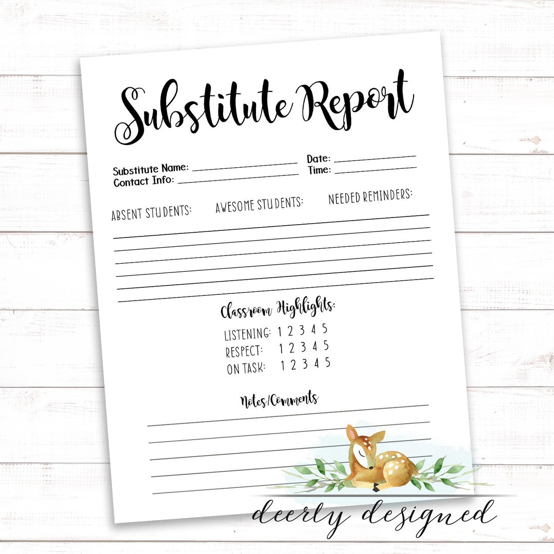 Substitute Report - Sub Mail - Note From Substitute - Substitute Binder ...