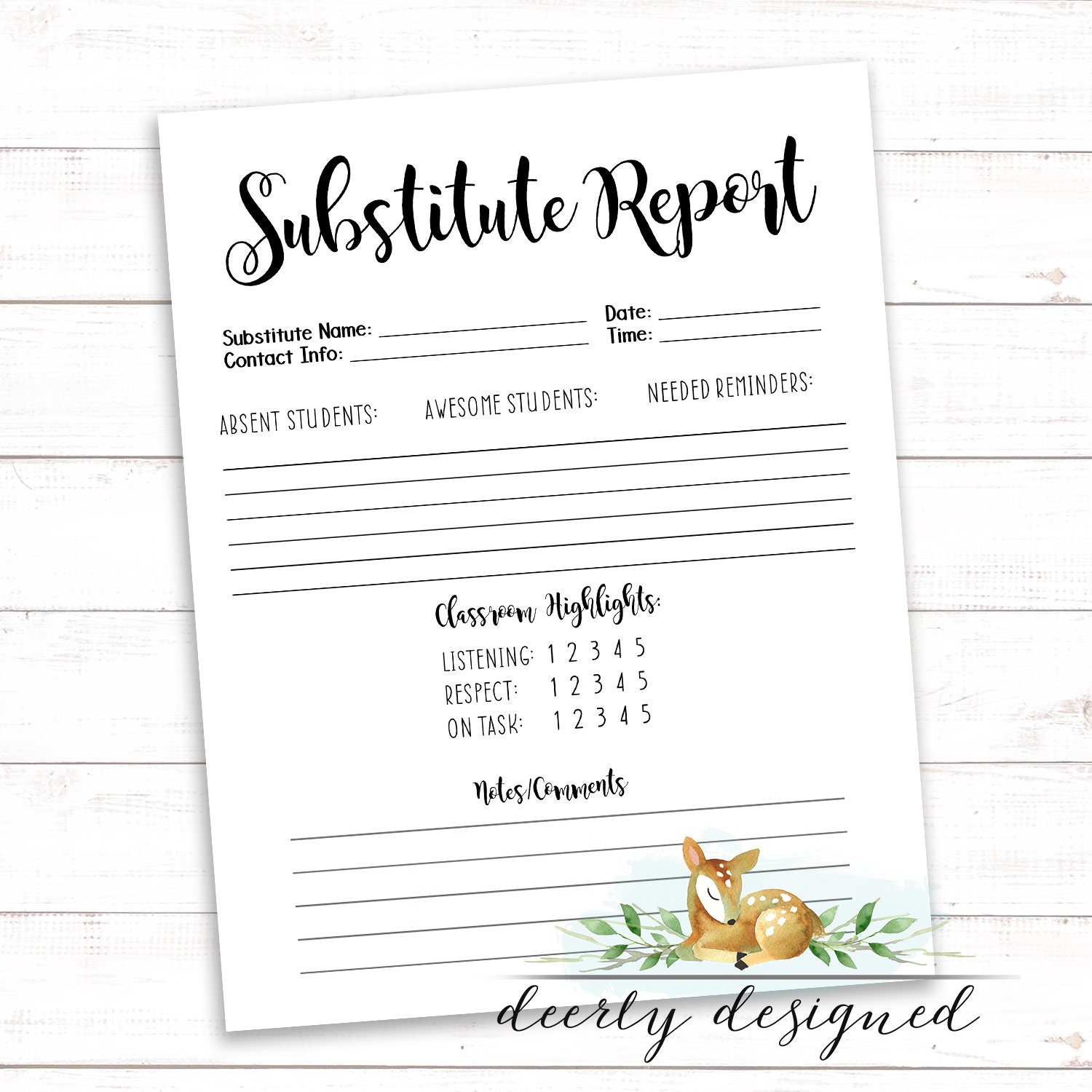 Substitute Report - Sub Mail - Note From Substitute - Substitute Binder ...