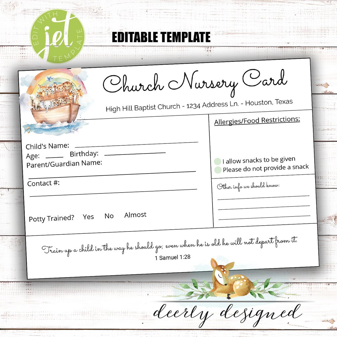 Editable Church Nursery Visitor Card: Printable Template - Etsy