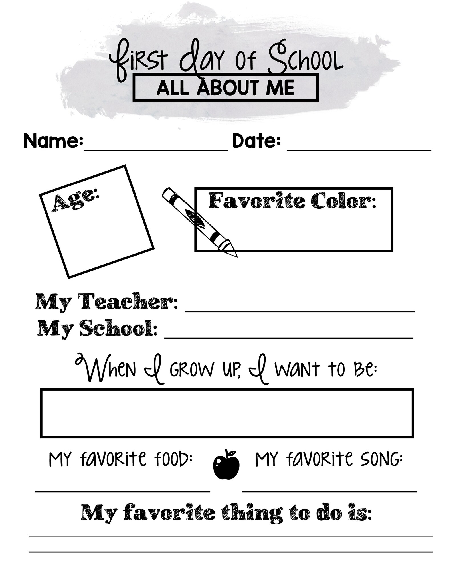 First Day of School About Me Worksheet Teacher Printable - Etsy